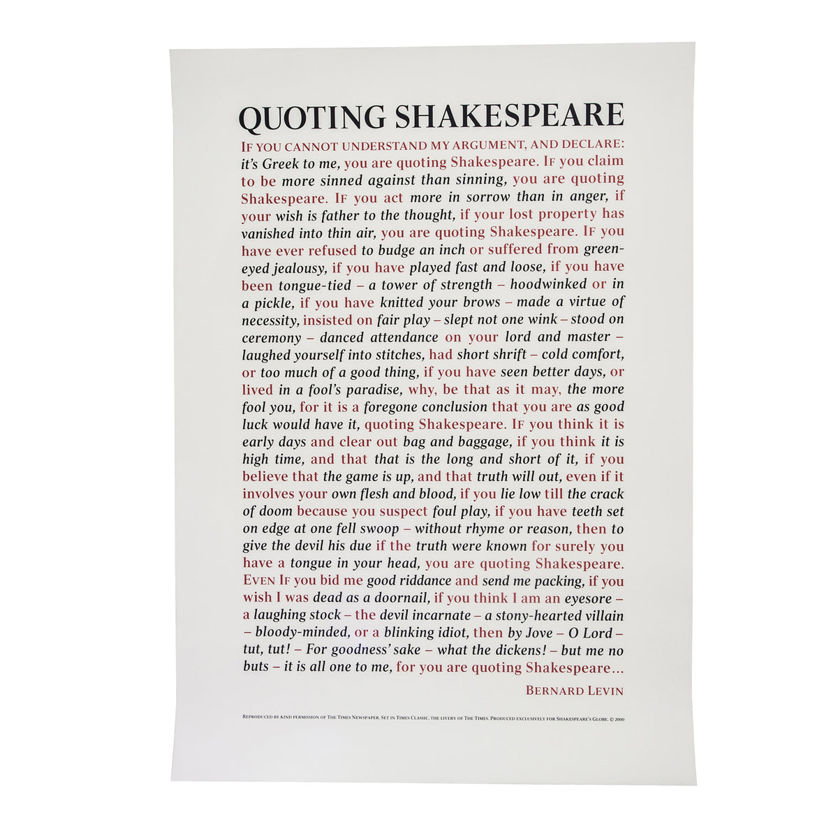 Quoting Shakespeare Poster – Shakespeare Shop